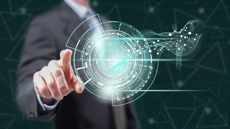 Man Touching a Technology Concept Stock Photo - Image of computer ...