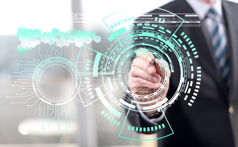 Man Touching a Technology Concept Stock Photo - Image of circle, design ...
