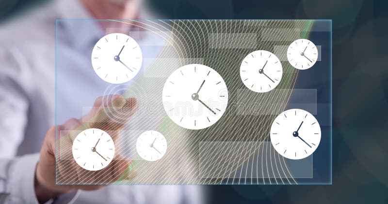 Man Touching a Time Management Concept Stock Image - Image of touch ...