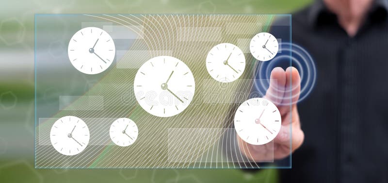 Man Touching a Time Management Concept Stock Photo - Image of touch ...