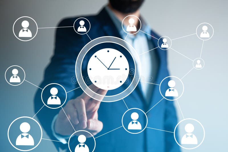 Man Touching a Time Management Stock Image - Image of time, digital ...