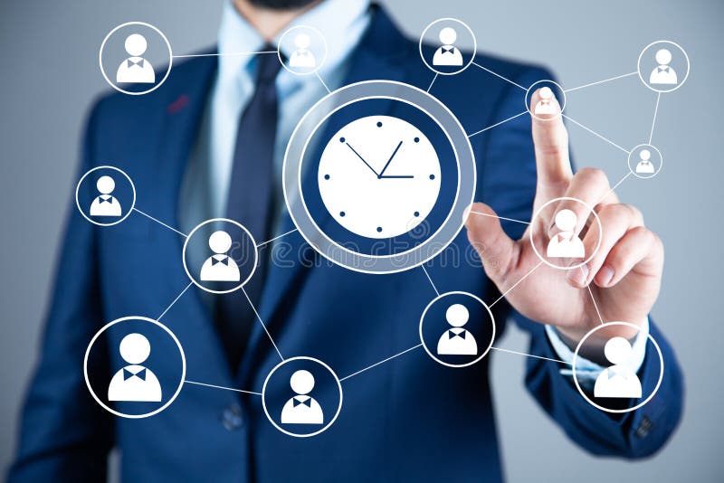 Man Touching a Time Management Stock Photo - Image of technology ...