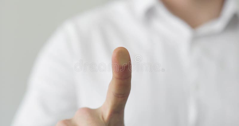 Man is Touching Transparent Screen Surface for Digital Scanning of ...