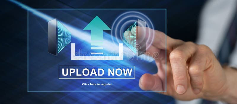 Man Touching an Upload Concept Stock Photo - Image of sign, network ...