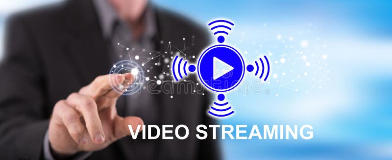 Man Touching a Video Streaming Concept Stock Photo - Image of online ...