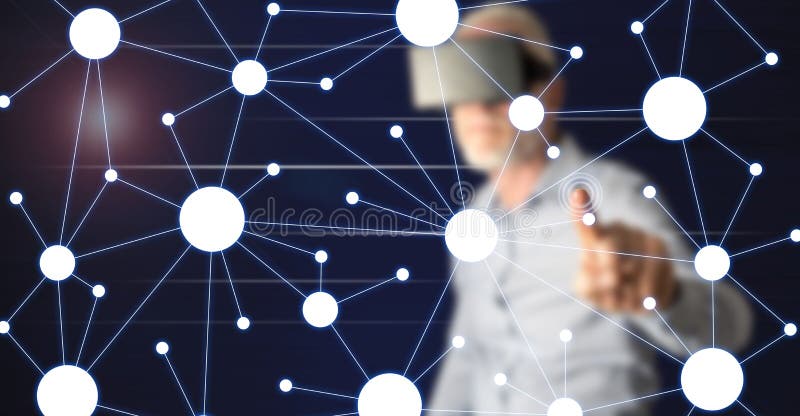 Man Touching a Virtual Network Stock Image - Image of virtual ...