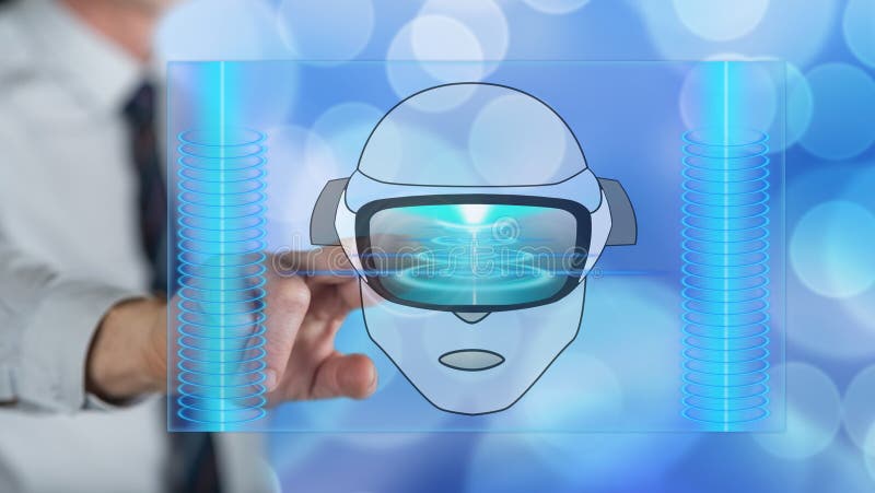 Man Touching a Virtual Reality Concept Stock Illustration ...