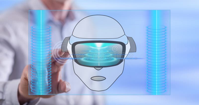 Man Touching a Virtual Reality Concept on a Touch Screen Stock Image ...