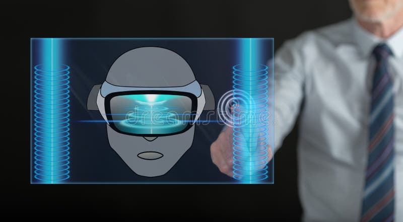 Man Touching a Virtual Reality Concept on a Touch Screen Stock Image ...