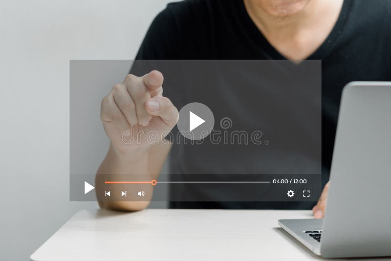 Man Touching Virtual Screen Streaming Video Internet Technology Online ...