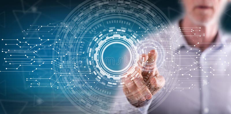 Man Touching a Virtual Technology Concept Stock Image - Image of ...