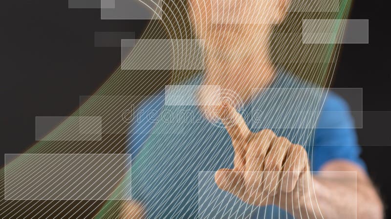Man Touching a Virtual Technology Concept on a Touch Screen Stock Image ...