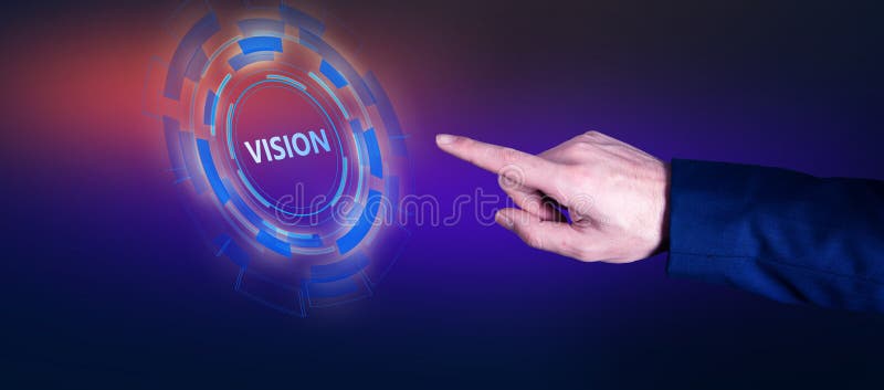 Man Touching Vision Text in the Screen Stock Image - Image of ...