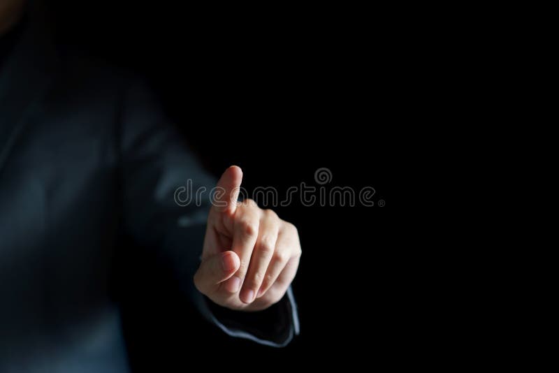 Man Touching Visual Screen with His Finger Stock Image - Image of print ...