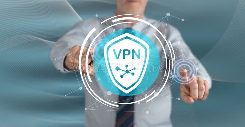 Man touching a vpn concept stock image. Image of finger - 217347145