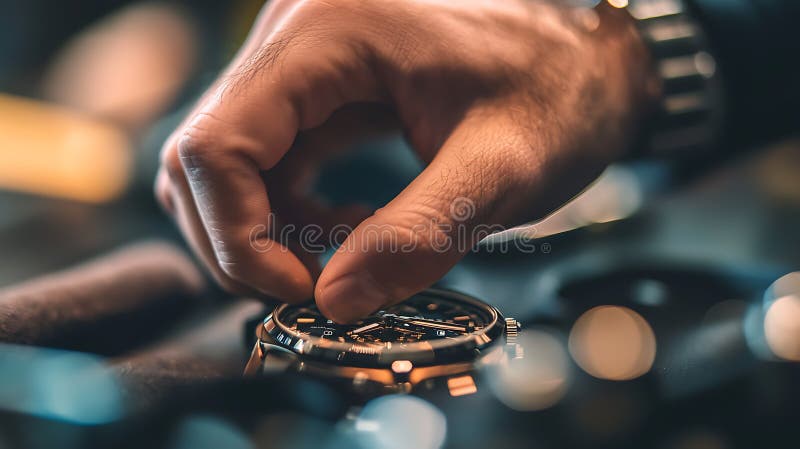 A Man is Touching a Watch with His Finger Stock Photo - Image of ...
