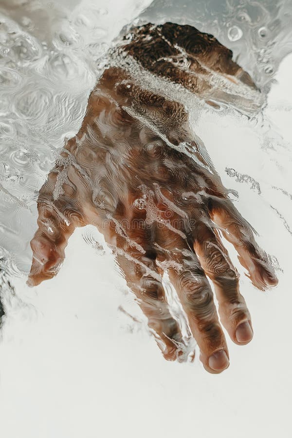 Man Touching Water Surface with Distorted Reflection Stock Photo ...