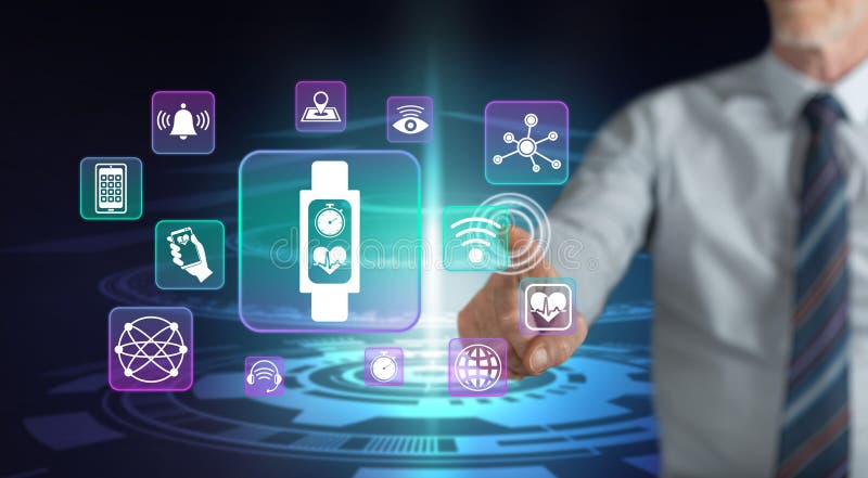 Man Touching a Wearable Technology Concept Stock Photo - Image of ...