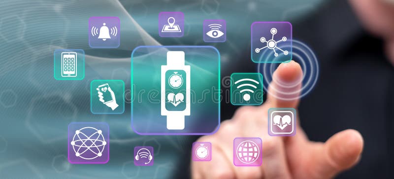 Man Touching a Wearable Technology Concept Stock Image - Image of smart ...
