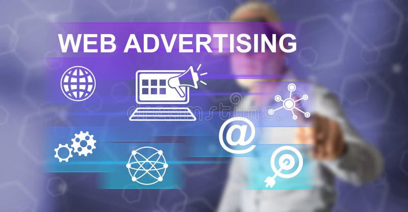 Man Touching a Web Advertising Concept Stock Photo - Image of branding ...