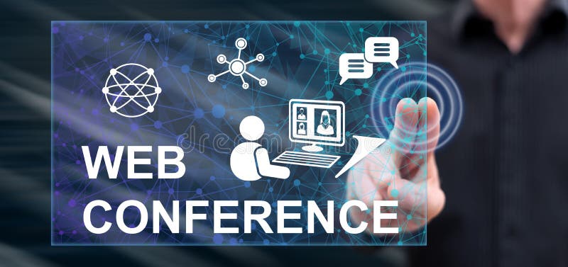 Man Touching a Web Conference Concept Stock Photo - Image of home ...