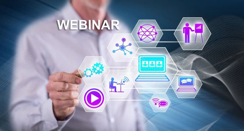Man Touching a Webinar Concept Stock Image - Image of teaching ...