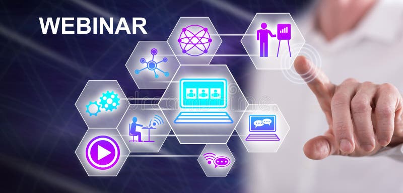 Man Touching a Webinar Concept Stock Image - Image of touch, wireless ...
