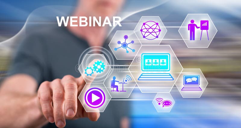Man Touching a Webinar Concept Stock Image - Image of collaborative ...