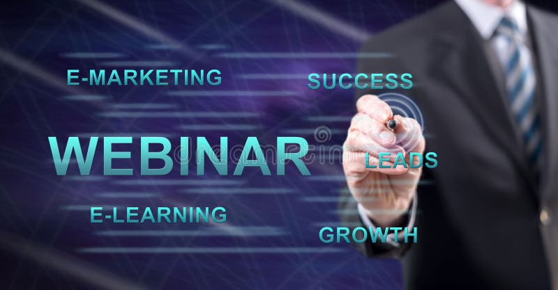 Man Touching a Webinar Concept Stock Image - Image of online, webinars ...