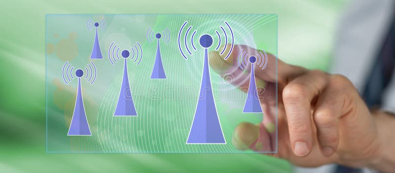 Man Touching a Wifi Signal Concept Stock Photo - Image of digital ...