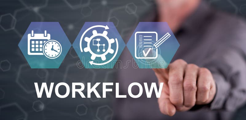 Man Touching a Workflow Concept Stock Image - Image of finger ...