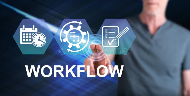 Man Touching a Workflow Concept Stock Photo - Image of scheme, flow ...