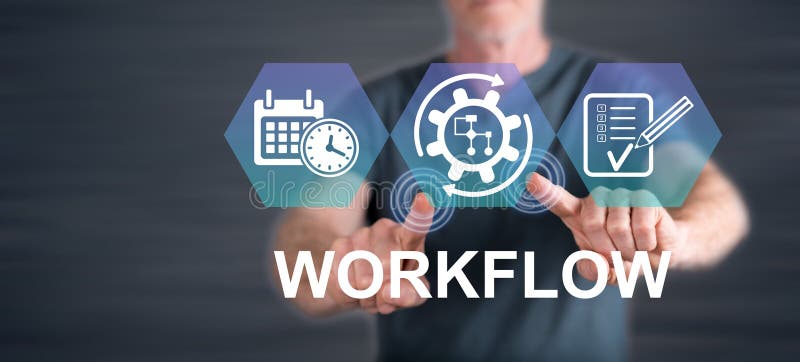 Man Touching a Workflow Concept Stock Image - Image of element ...