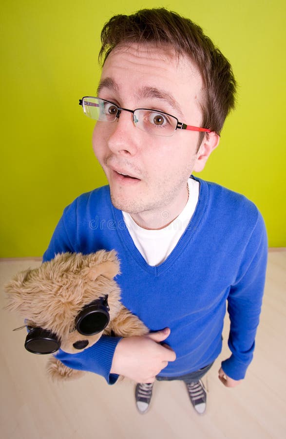 Man and toy-bear. stock image. Image of years, emotion - 10601627