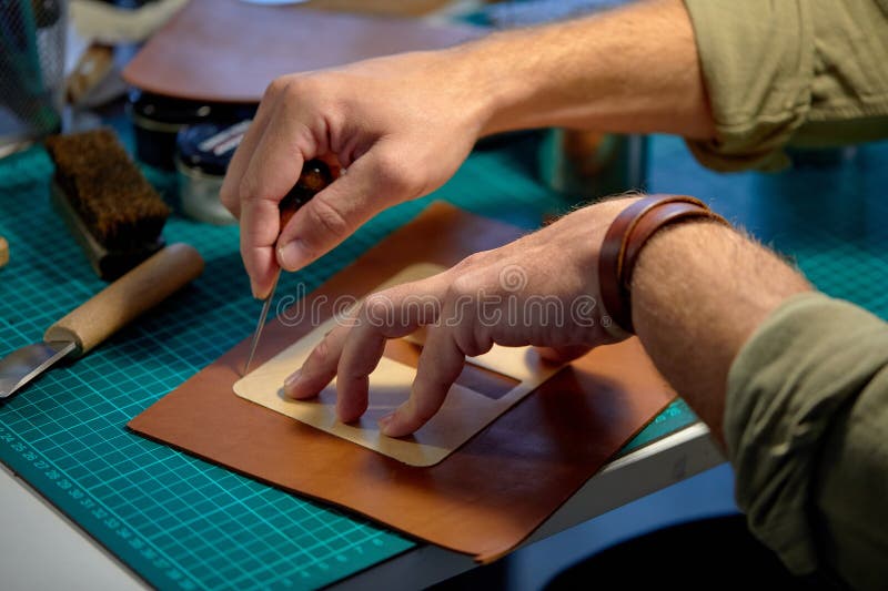 Man Tracing Cutting of Clothes Stock Photo - Image of workshop, work ...