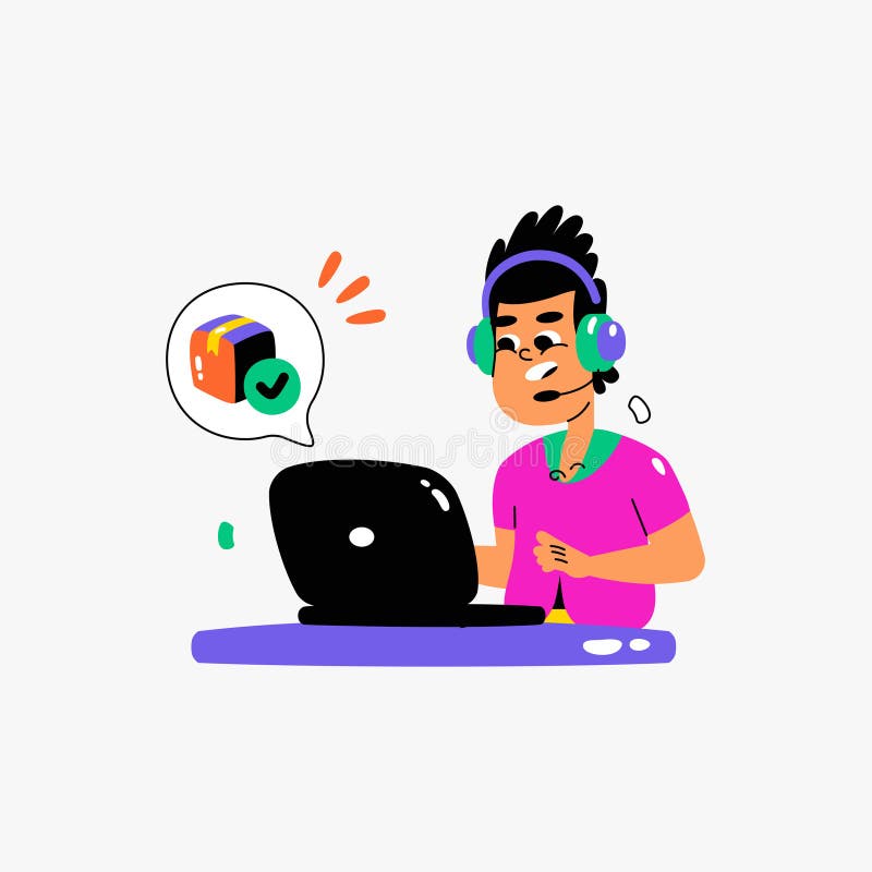 Man Tracking Packages Online in Flat Vector Illustration Symbolizing E ...