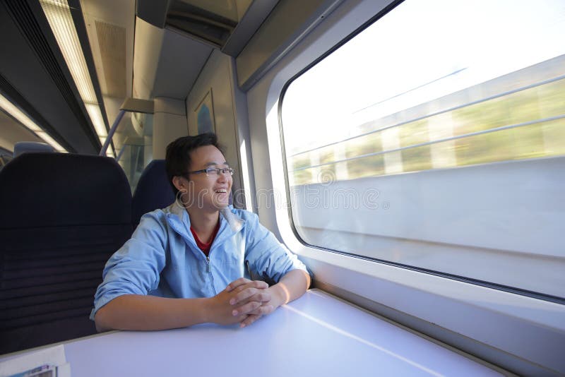 Man on the train stock image. Image of tourist, casual - 99026857