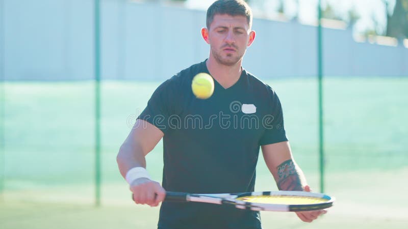 Man Train Stuff Ball in Tennis on Court. Stock Footage - Video of ...