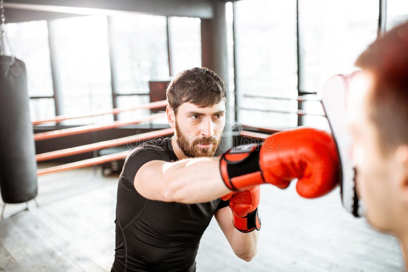 Man Training with Boxing Coach on the Boxing Ring Stock Image - Image ...