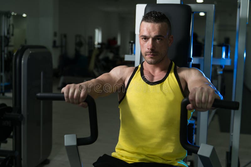 Man Training Chest Exercises on a Machine Stock Image - Image of health ...