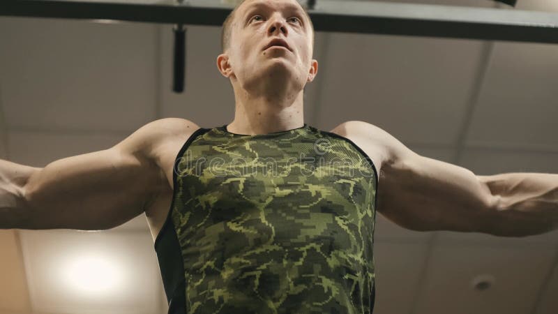 Muscular Bodybuilder Man Lifting Heavy Weights Black Dumbbells. Gym ...