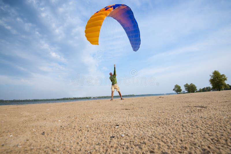 Man is Training with a Kite, Paraglider Stock Photo - Image of city ...