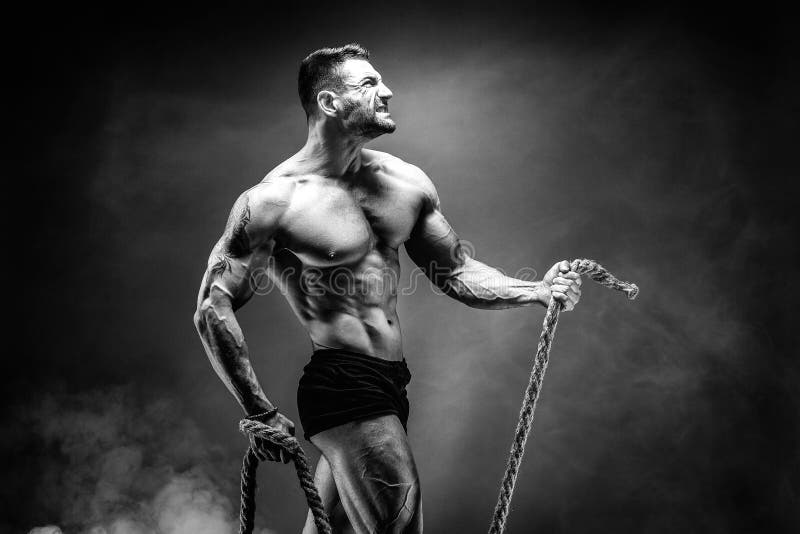 Man training with rope stock photo. Image of physical - 101585200