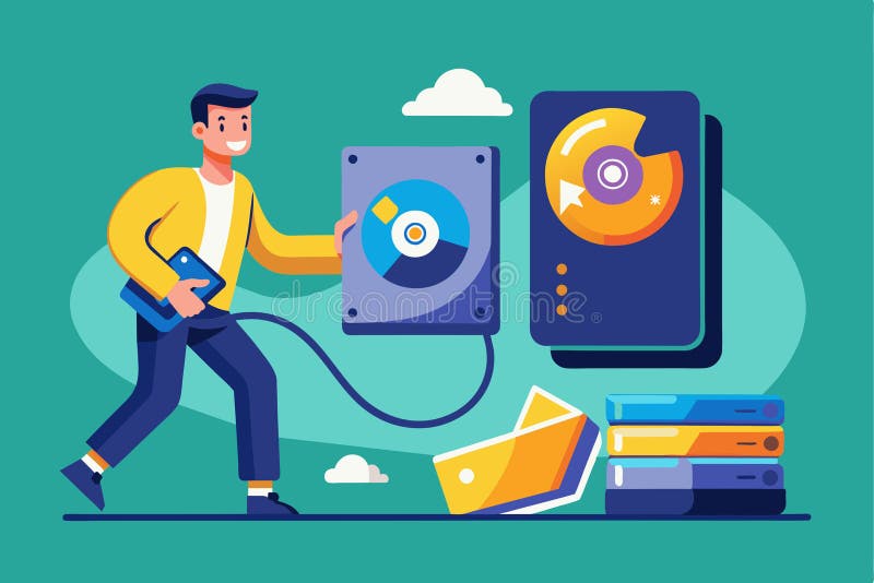 A Man Transfers Data To an External Hard Drive while Organizing His ...