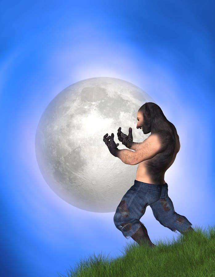 Man Transforming into Werewolf Big Full Moon Illustration Stock ...