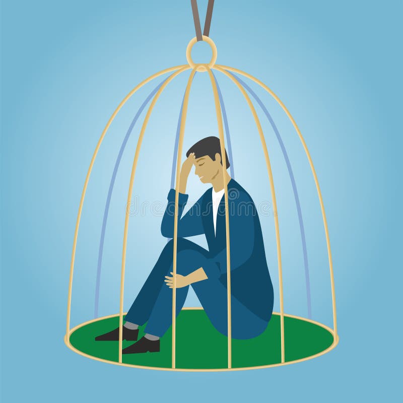 Man Trapped in Bird Cage. Vector Illustration. Stock Illustration ...