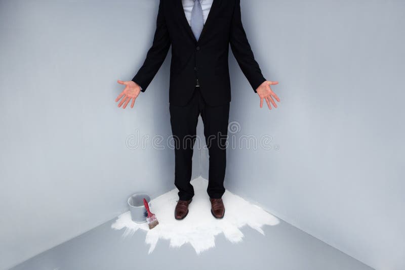 Man Trapped at the Corner of a Painted Floor Stock Image - Image of ...