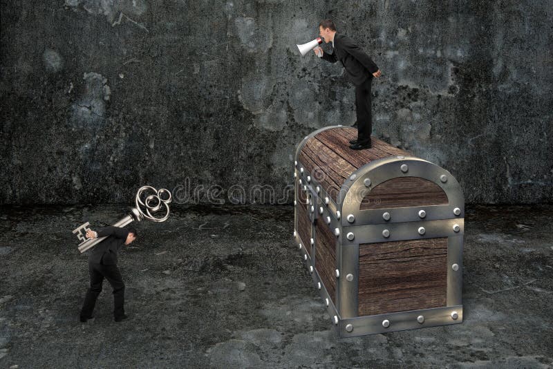 Man on Treasure Chest Command Employee Carrying Key Stock Photo - Image ...