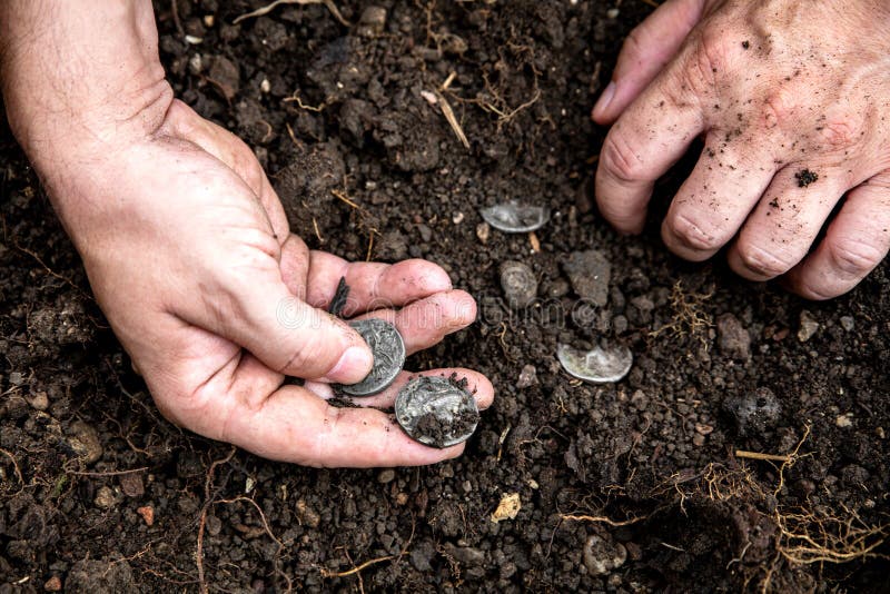 Man or Treasure Hunter Finds Old Coins Stock Photo - Image of hunter ...