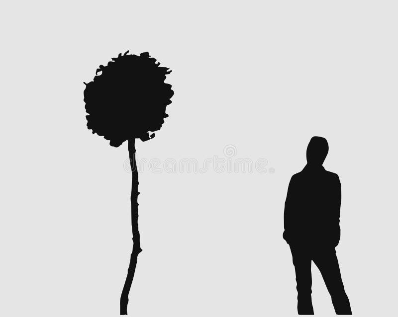 Man and Tree, Black Silhouettes Stock Vector - Illustration of plant ...